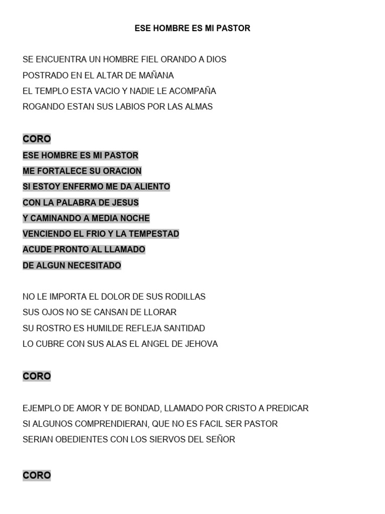 Ese Hombre Es Mi Pastor. Letra | PDF