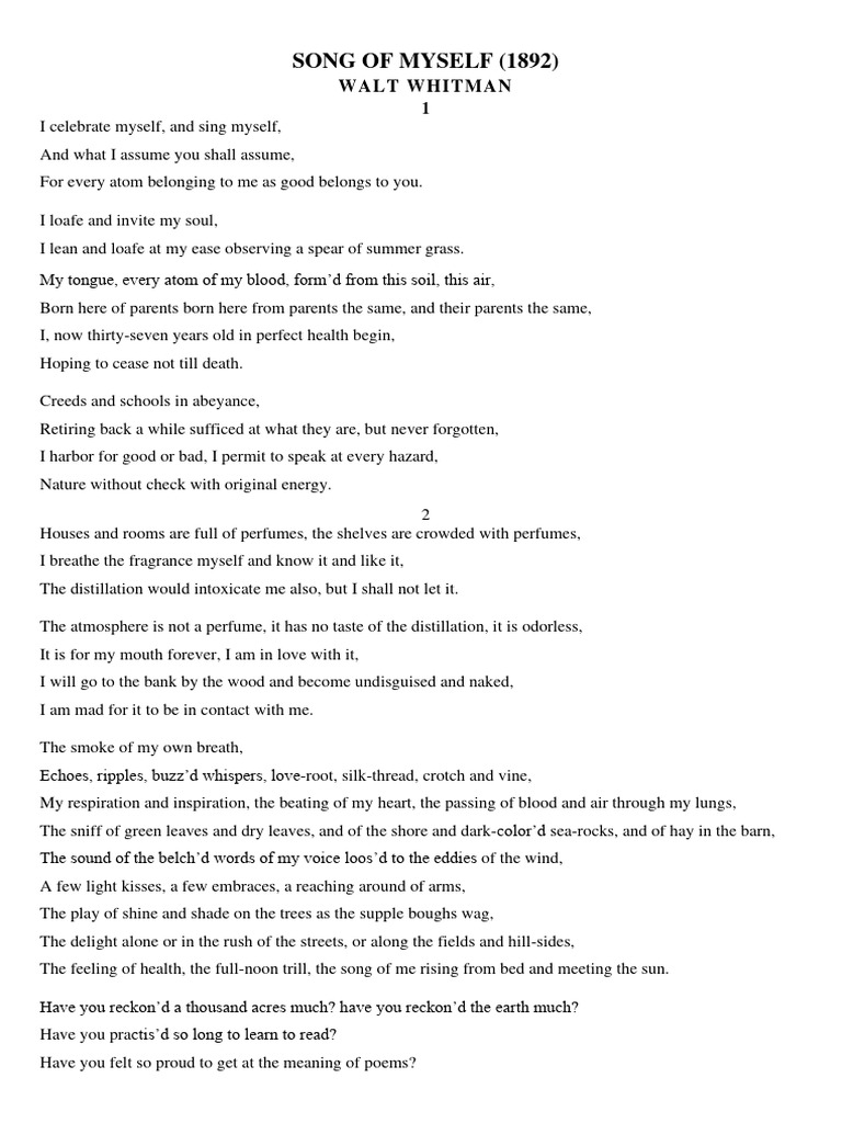 Walt Whitman's "Song of Myself" Analysis | PDF
