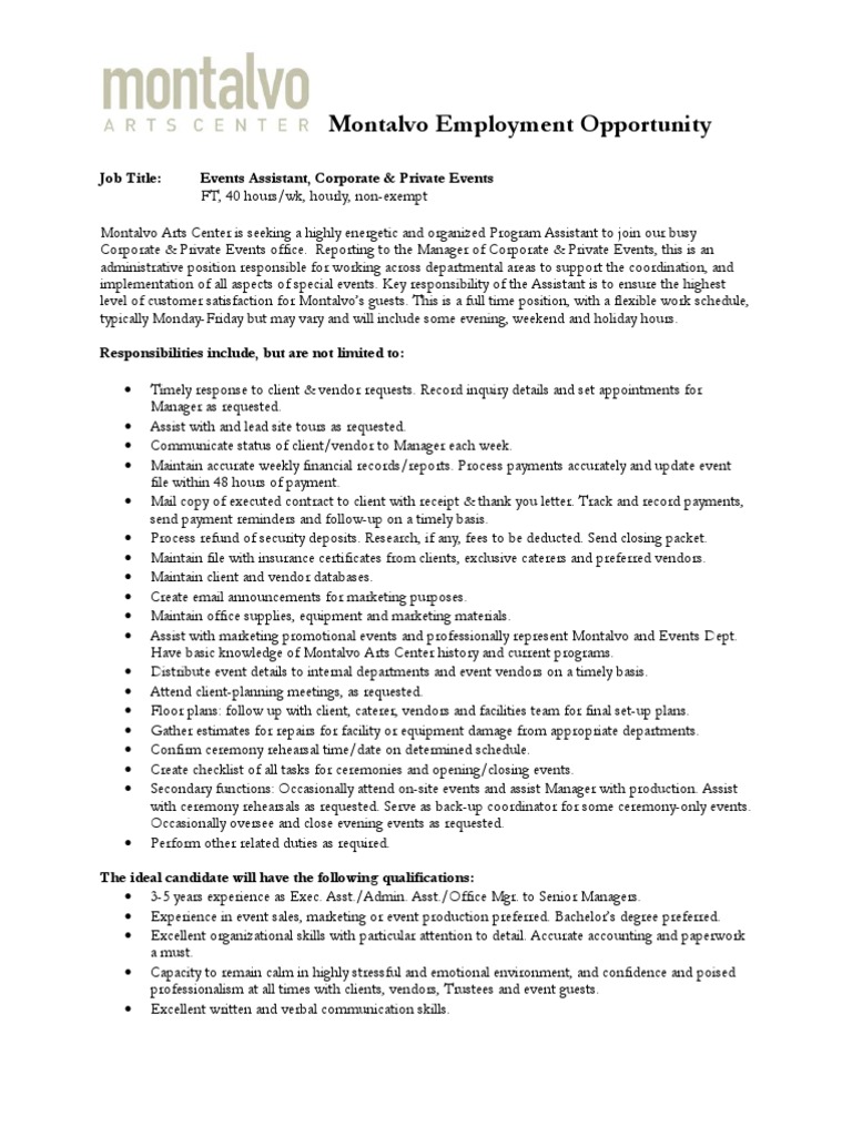 Job: Events Assistant, Corporate | PDF | Résumé | Employment