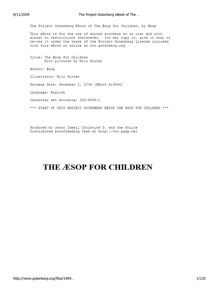 The Project Gutenberg Ebook of The Æsop For Children, by Æsop. | PDF ...