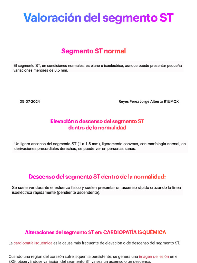 Alteraciones Del Segmento ST | PDF | Electrocardiografia | Fisiología