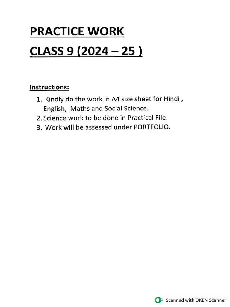 Practice Work Class 9 (2024 - 25) | PDF
