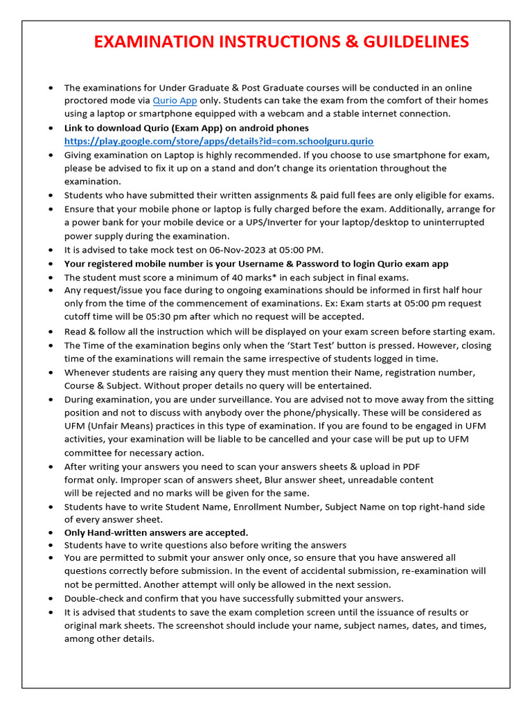 Qurio Exam Guidelines for MZU Students | PDF | Mobile App | Android ...