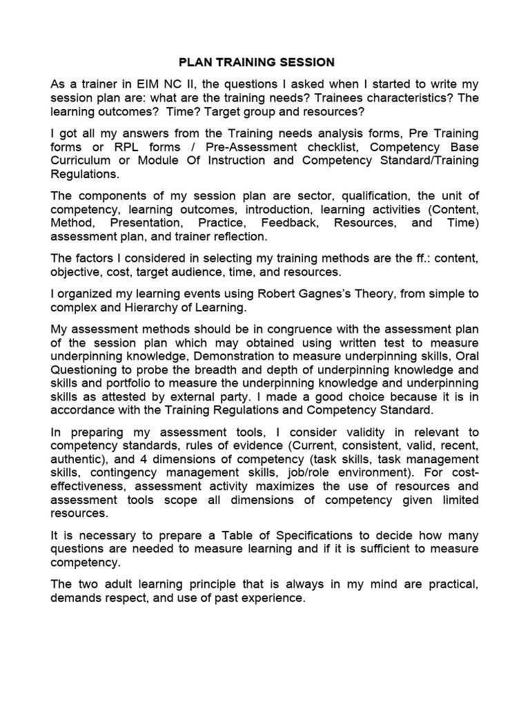 Plan Training Session 2023 | PDF