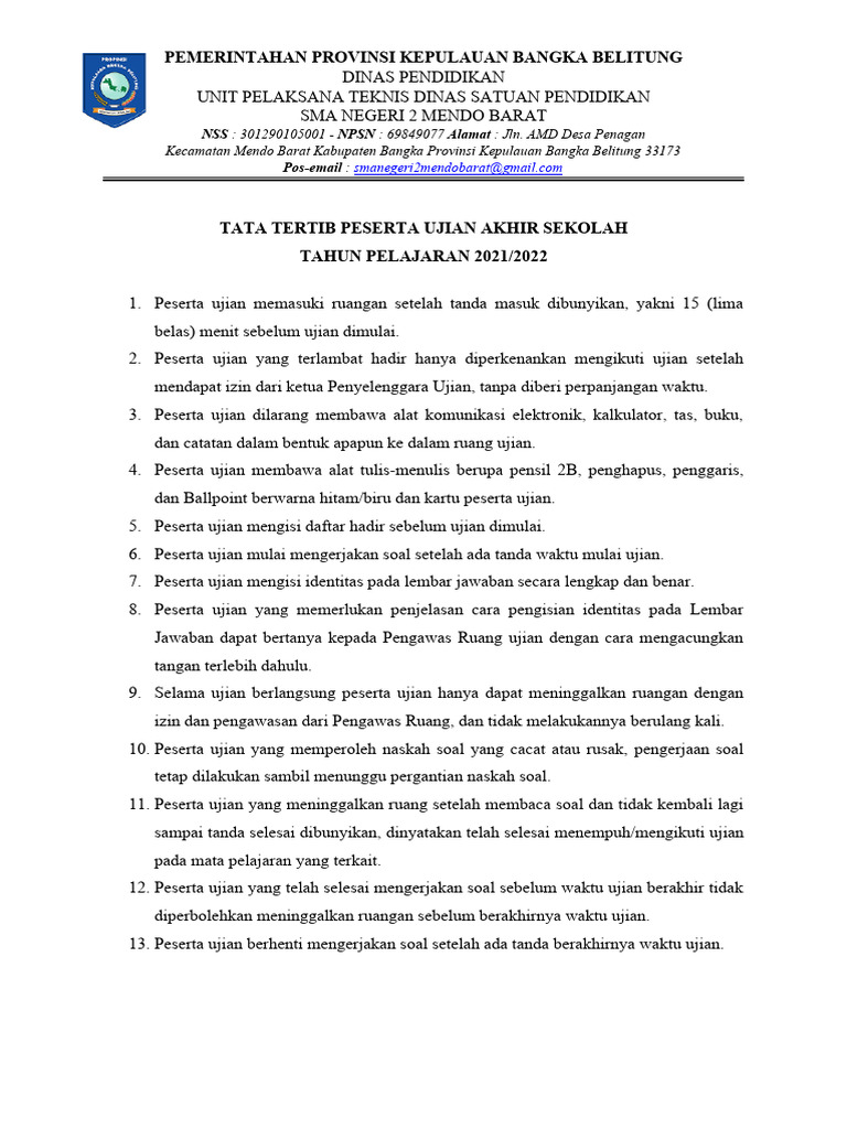 Tata Tertib Peserta Ujian | PDF