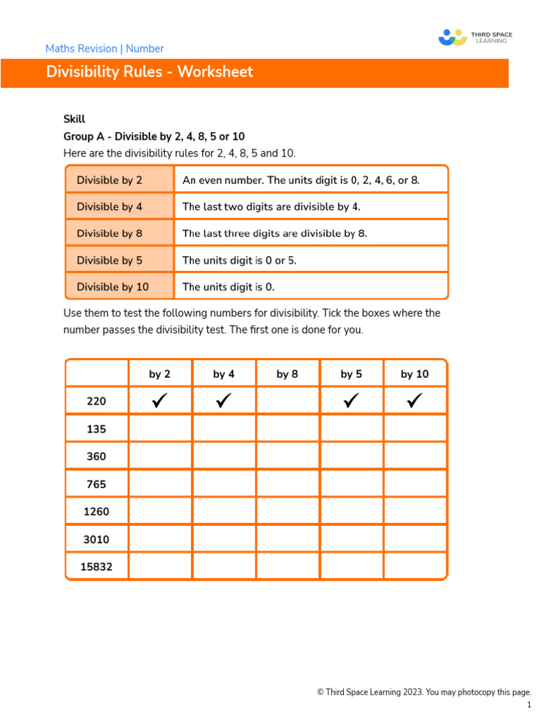 Divisibility Rules Worksheet | PDF | Area | Arithmetic