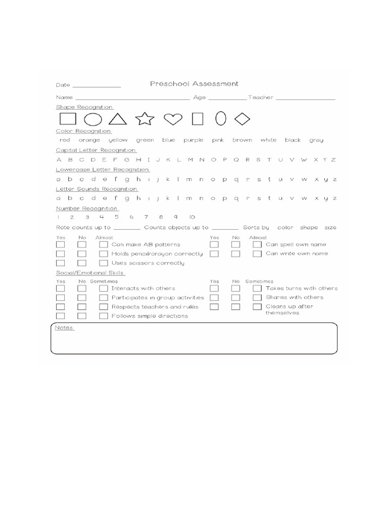 Free Printable Preschool Assessment 220114.Png | PDF