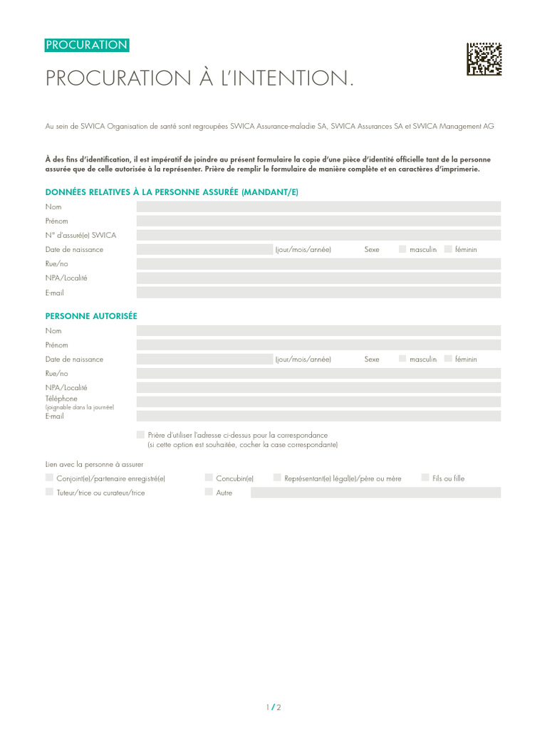 Formulaire de procuration SWICA | PDF | Assurance