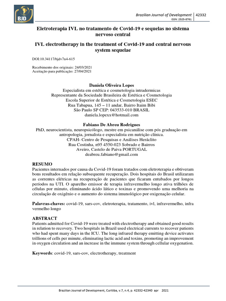 17 - Eletroterapia IVL No Tratamento de Covid-19 e Sequelas No Sistema Nervoso Central | PDF