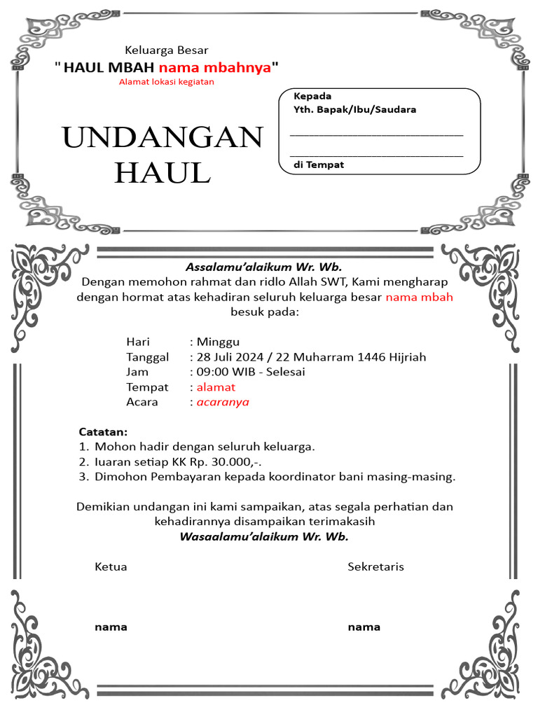 Contoh Undangan Haul Keluarga | PDF