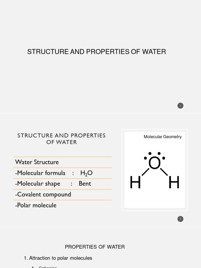 Properties of Water's Bent Geometry | PDF | Solid | Crystal