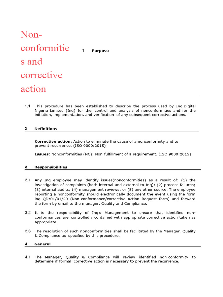 Anchis-Nonconformities and Corrective Action | PDF | Business | Systems ...