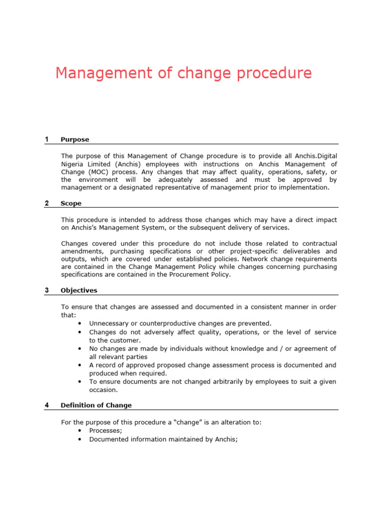 Anchis- Management of Change Procedure | Download Free PDF ...