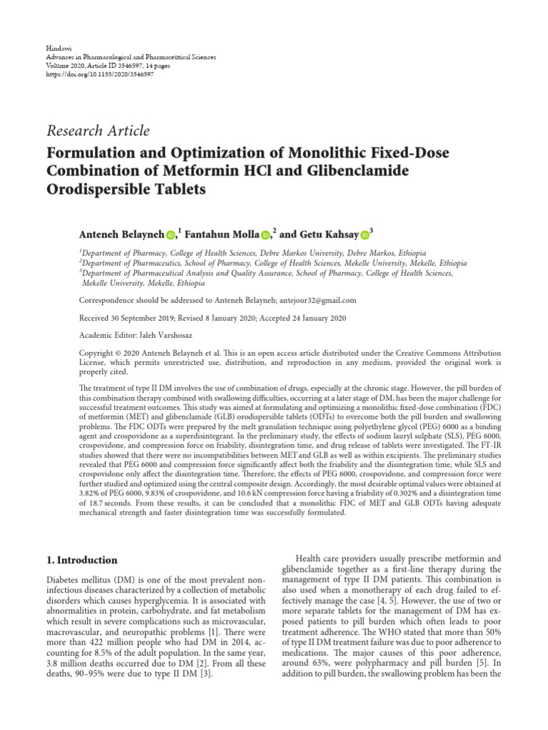 Formulation and Optimization of Monolithic Fixed-Dose Combination of ...