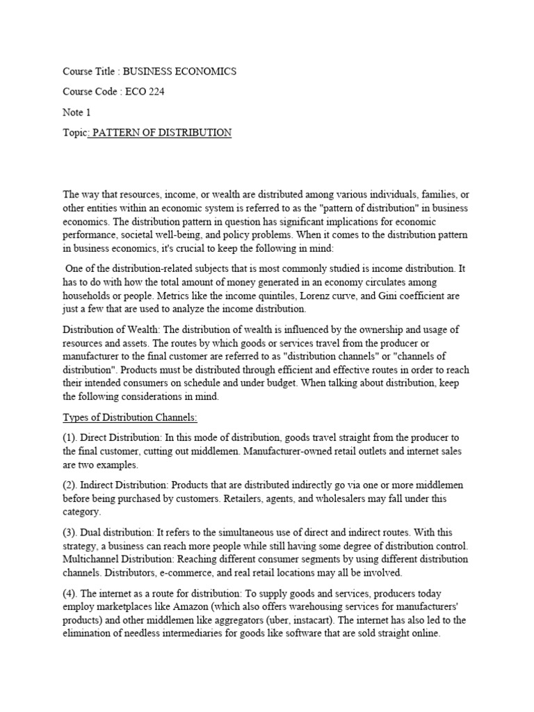 Notes On Business Economics, Eco 224, Year 2 | PDF | Pricing | Prices