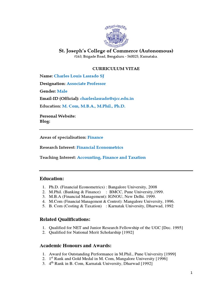 Fr-Charles CV | PDF | Economies | Business