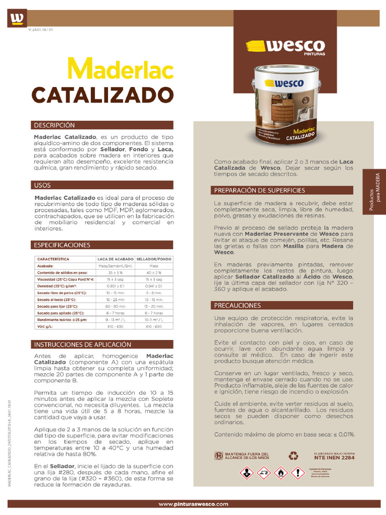 Ficha TEcnica WESCO Maderlac Catalizado | PDF