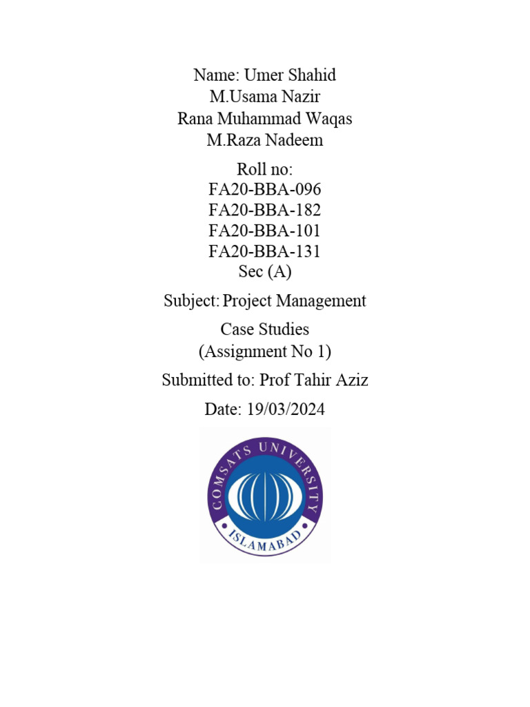 Project Managment A1 Umer Shahid FA20-BBA-096 | PDF | Project Management | Business