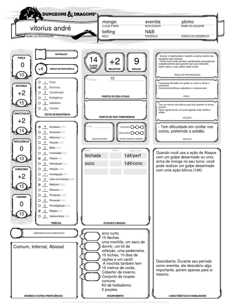 Ficha de Personagem DD 5e Preenchida | PDF