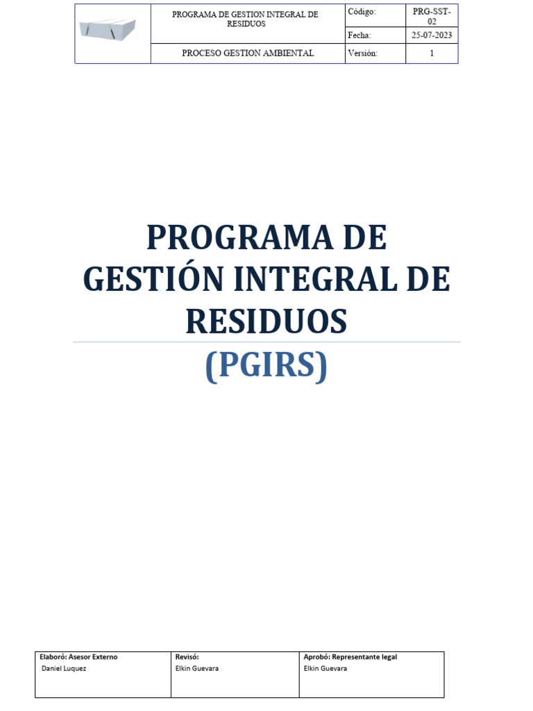 PRG-SST-002 Programa Gestion Integral de Residuos | PDF | Residuos | Gestión de residuos
