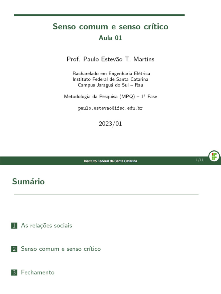 Aula 01 - Senso Comum e Senso Crítico | PDF | Pensamento | Bom senso
