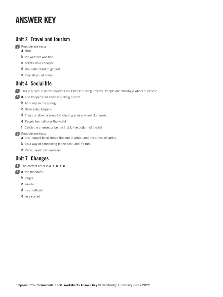 ESOL Worksheet Answer Key | PDF | Home & Garden