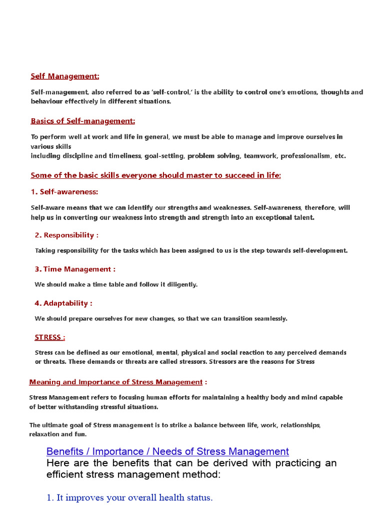 Unit-2 (self management skills) | PDF | Stress (Biology) | Stress ...