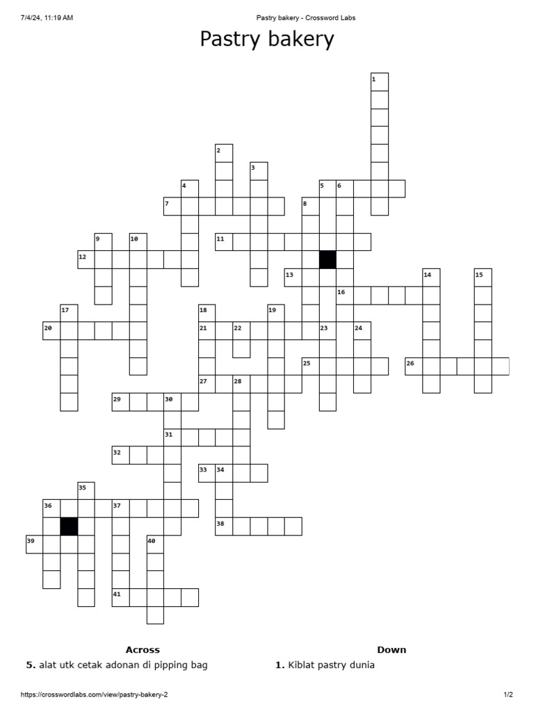 Pastry Bakery - Crossword Labs | PDF