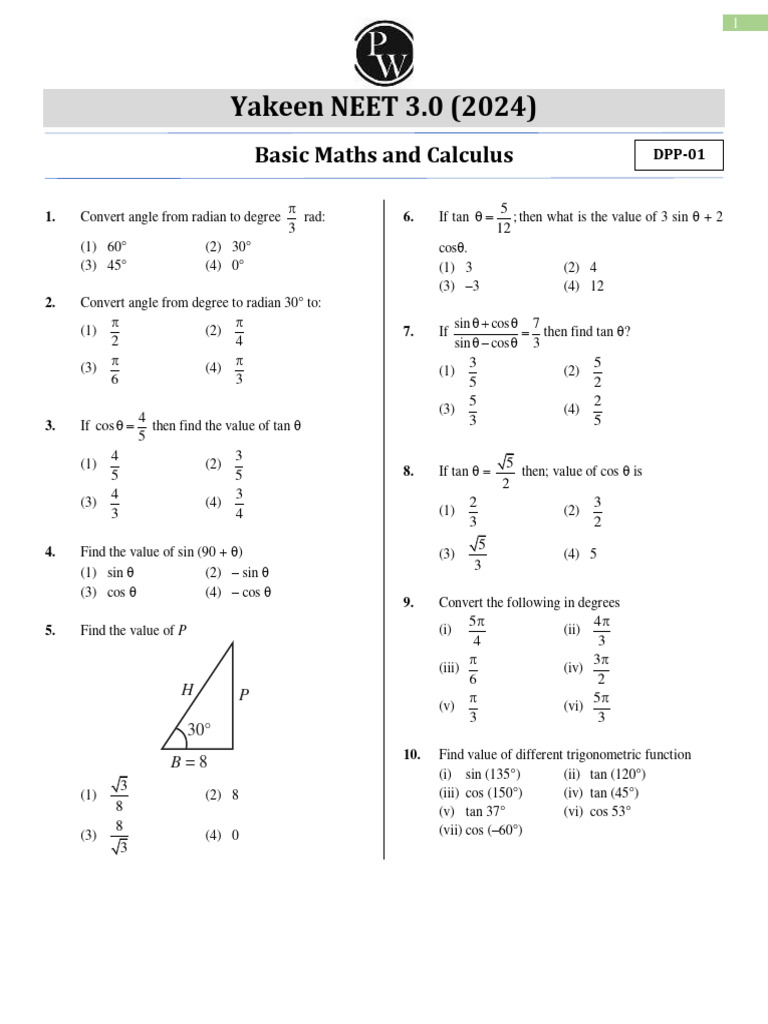 Yakeen NEET 3.0 (2024) : Basic Maths and Calculus | PDF | Complex ...