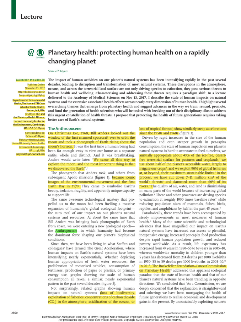 Planetary Health - Protecting Human Health On A Rapidly Changing Planet ...
