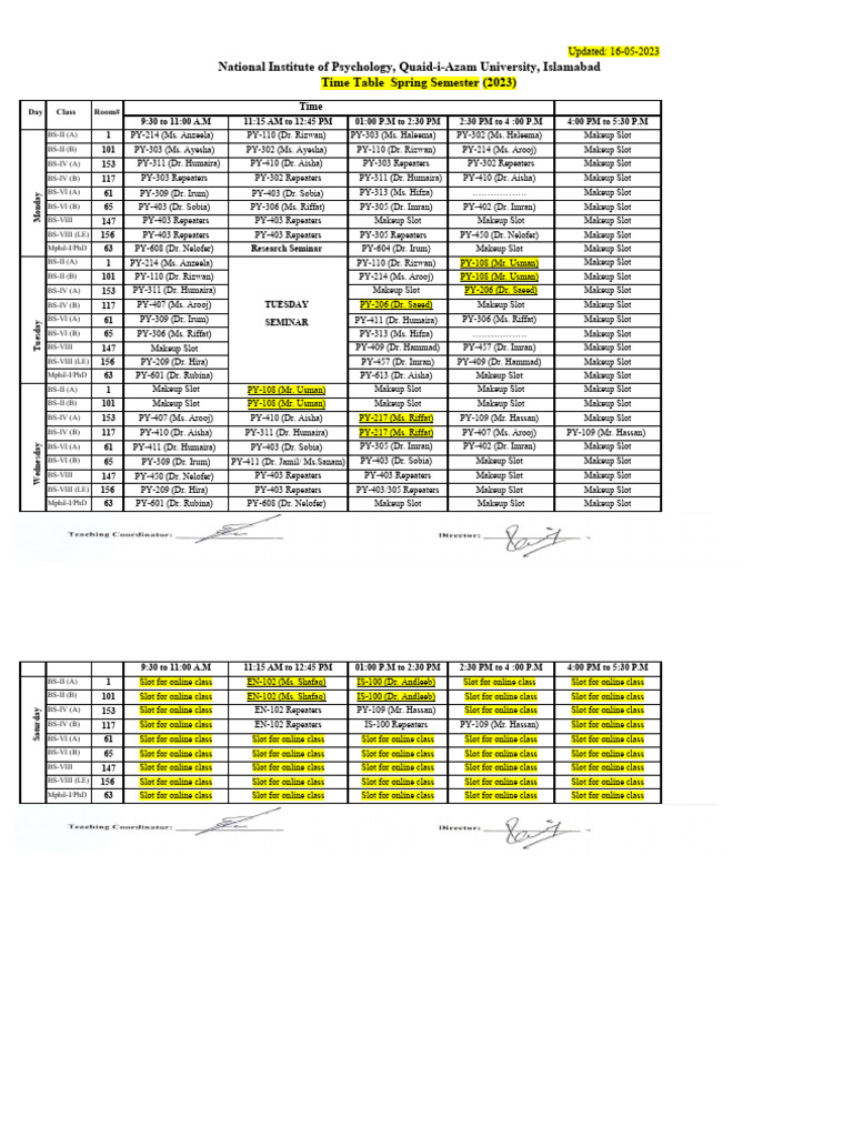 Time Table Spring 2023 With Fridays | PDF