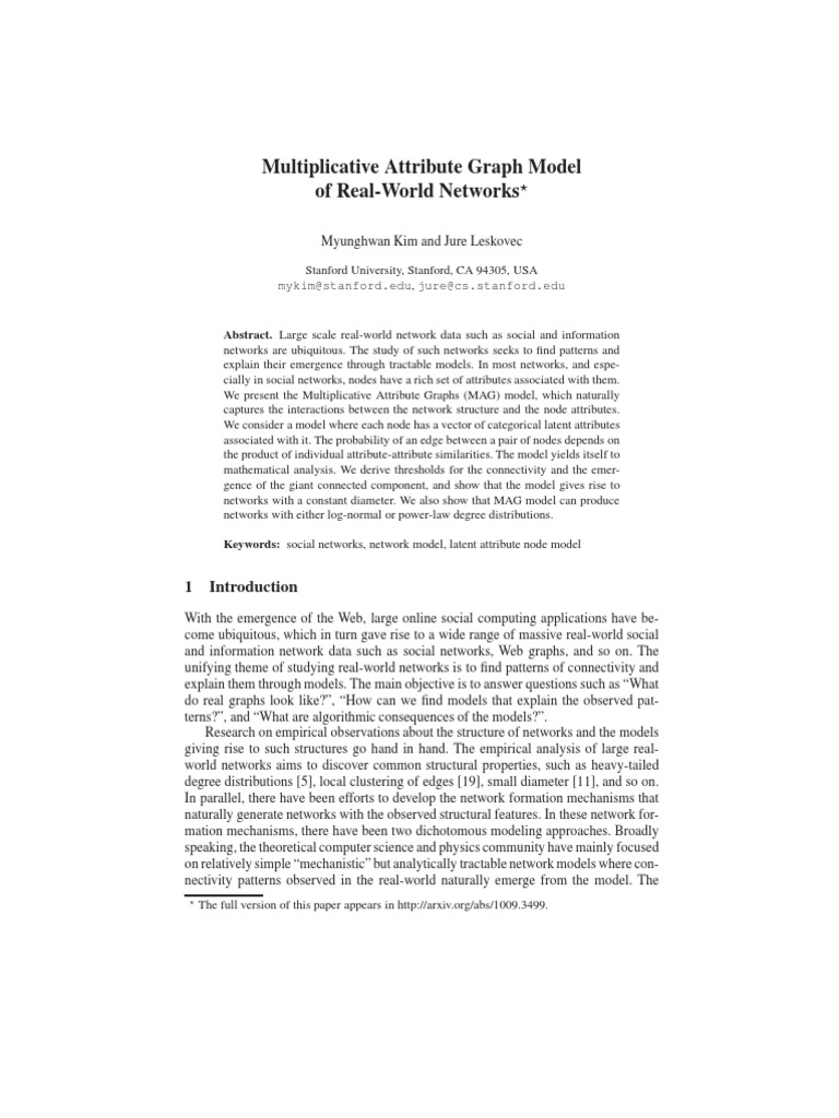Multiplicative Attribute Graph Model of Real-World Networks | PDF ...
