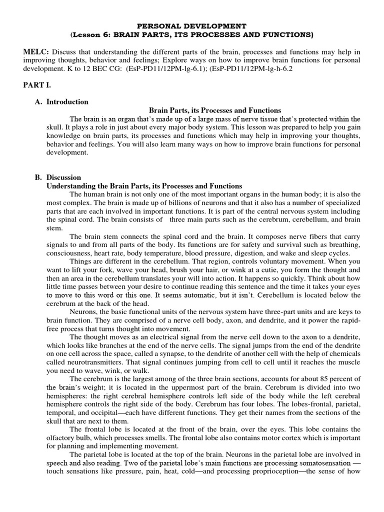 QII-Lesson 6 - Personal Development | PDF | Brain | Somatosensory System