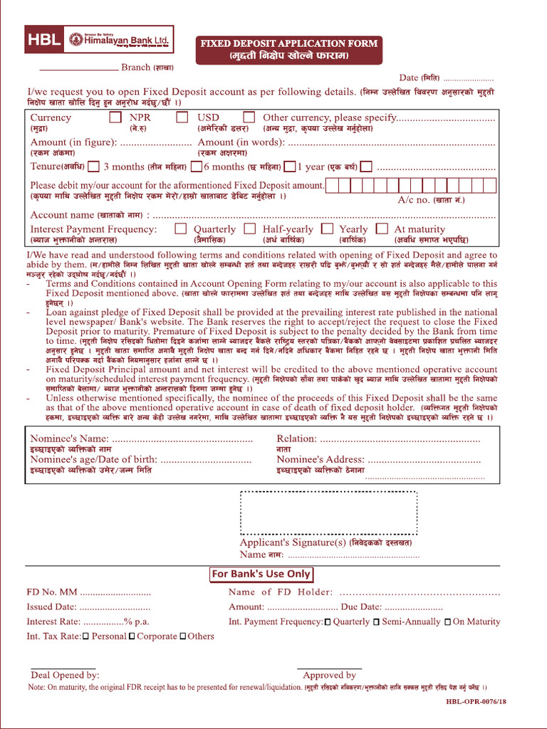Fixed Deposit Application Form Final | PDF