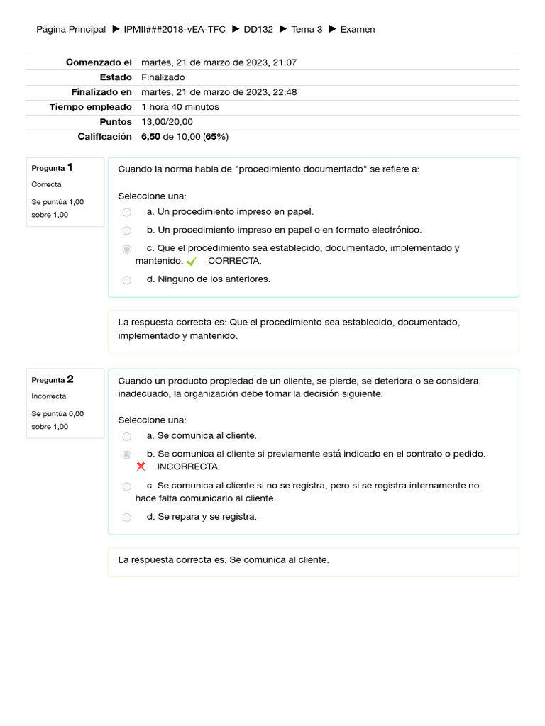 DD132 Examen | PDF | Calidad (comercial) | Sistema de manejo de calidad