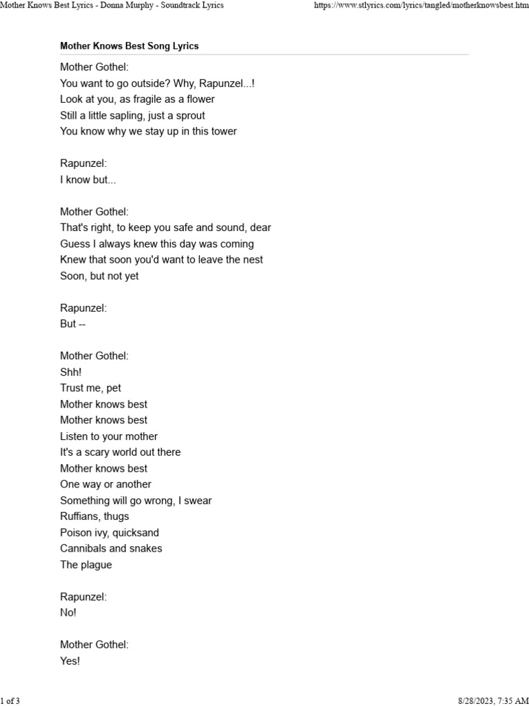Mother Knows Best Lyrics | PDF