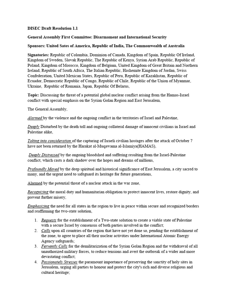 DISEC Draft Resolution 1 | PDF | Israel | World Politics