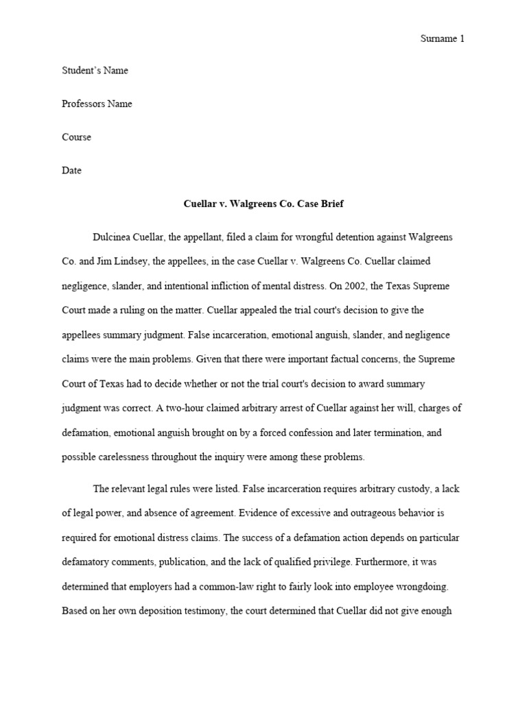 Cuellar v. Walgreens Co. Case Brief | PDF | Defamation | Common Law