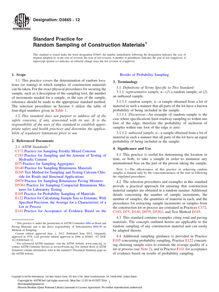 D3665-12 2017 Random Sampling of Construction Materials | PDF ...
