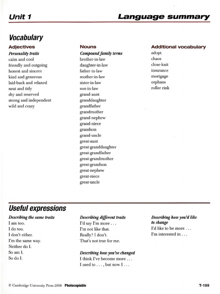 Passages 1 Units 1-6 Language Summary | PDF