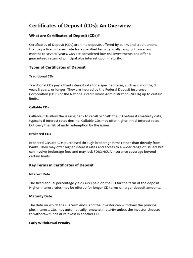 Certificates of Deposit (CDS) : An Overview | PDF | Certificate Of ...