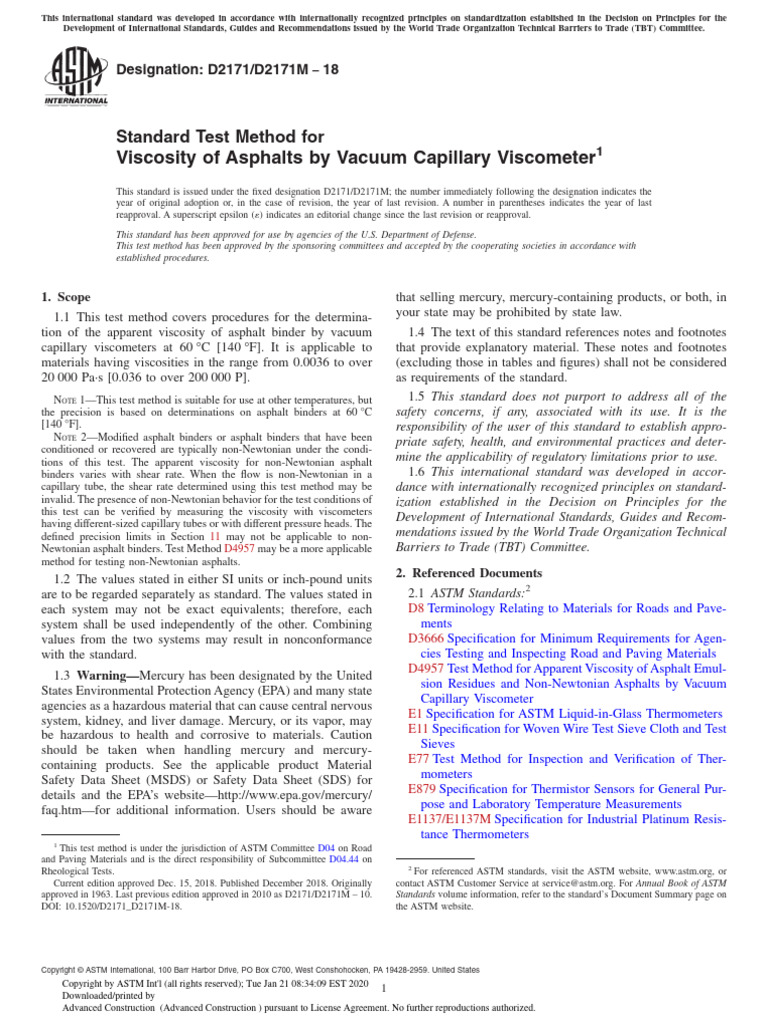 D2171D2171M 18 | PDF | Viscosity | Shear Stress