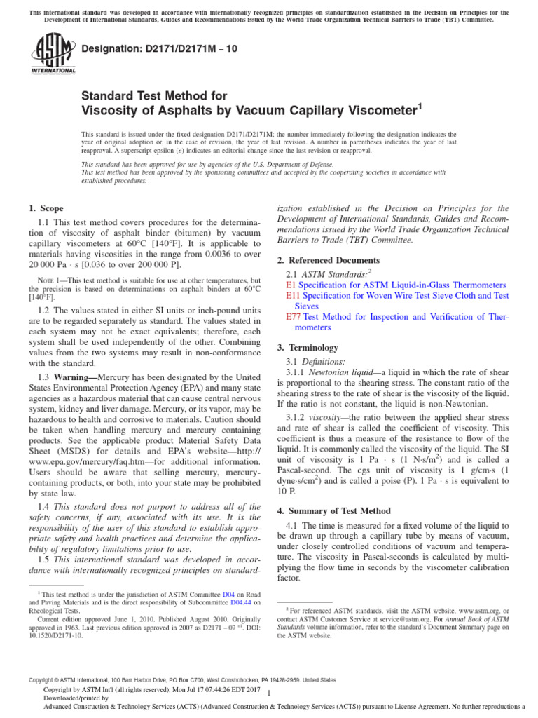 ASTM D2171-2010 | Download Free PDF | Viscosity | Shear Stress