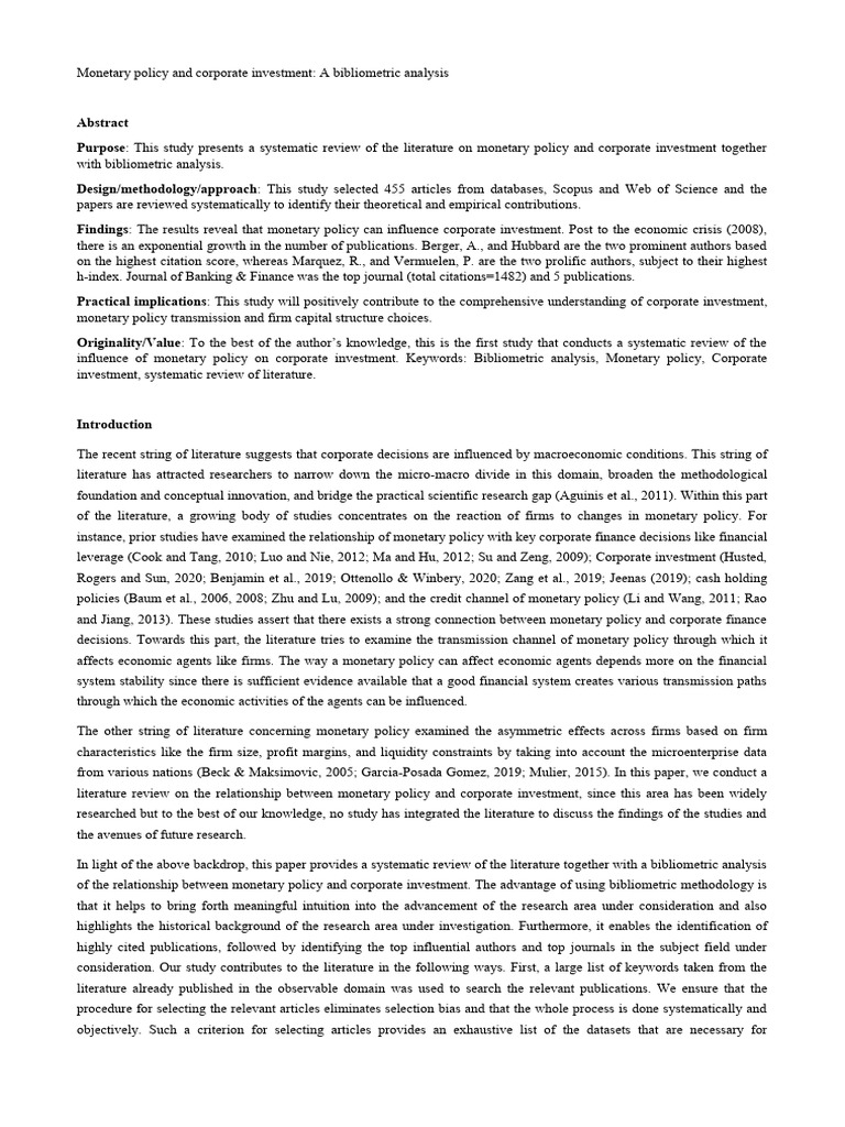 Accepted Manuscript Bibliometric | PDF | Monetary Policy | Capital ...