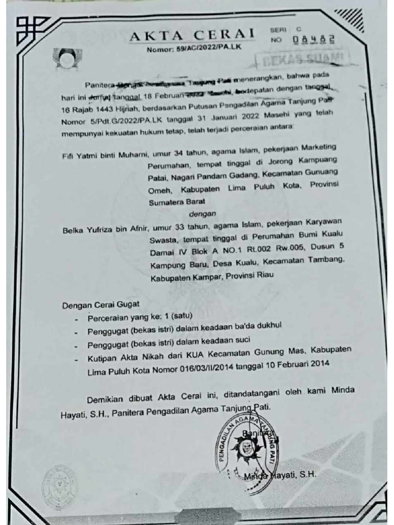 Akte Cerai Dan Keputusan Pengadilan | PDF