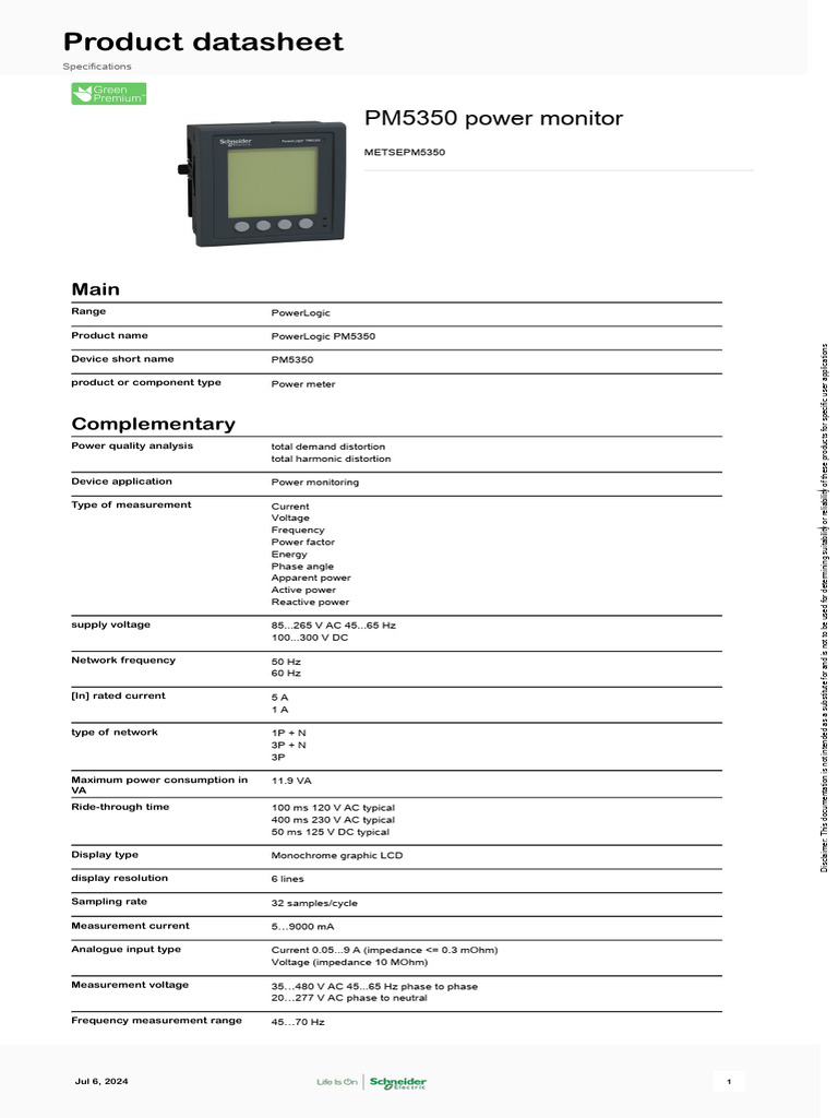 Schneider Electric - PowerLogic-PM5000-Power-Meters - METSEPM5350 | PDF ...