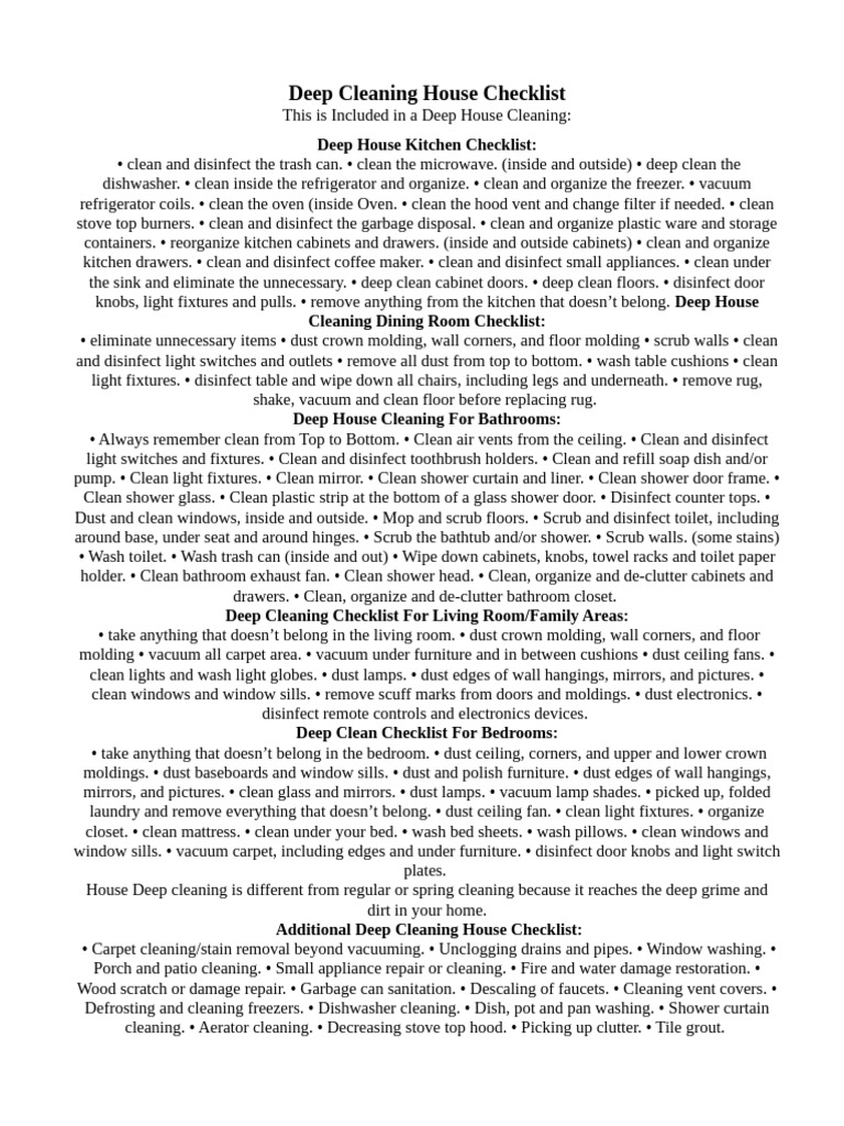 D-I-Y Deep Cleaning House Checklist | PDF | Kitchen | Bathroom