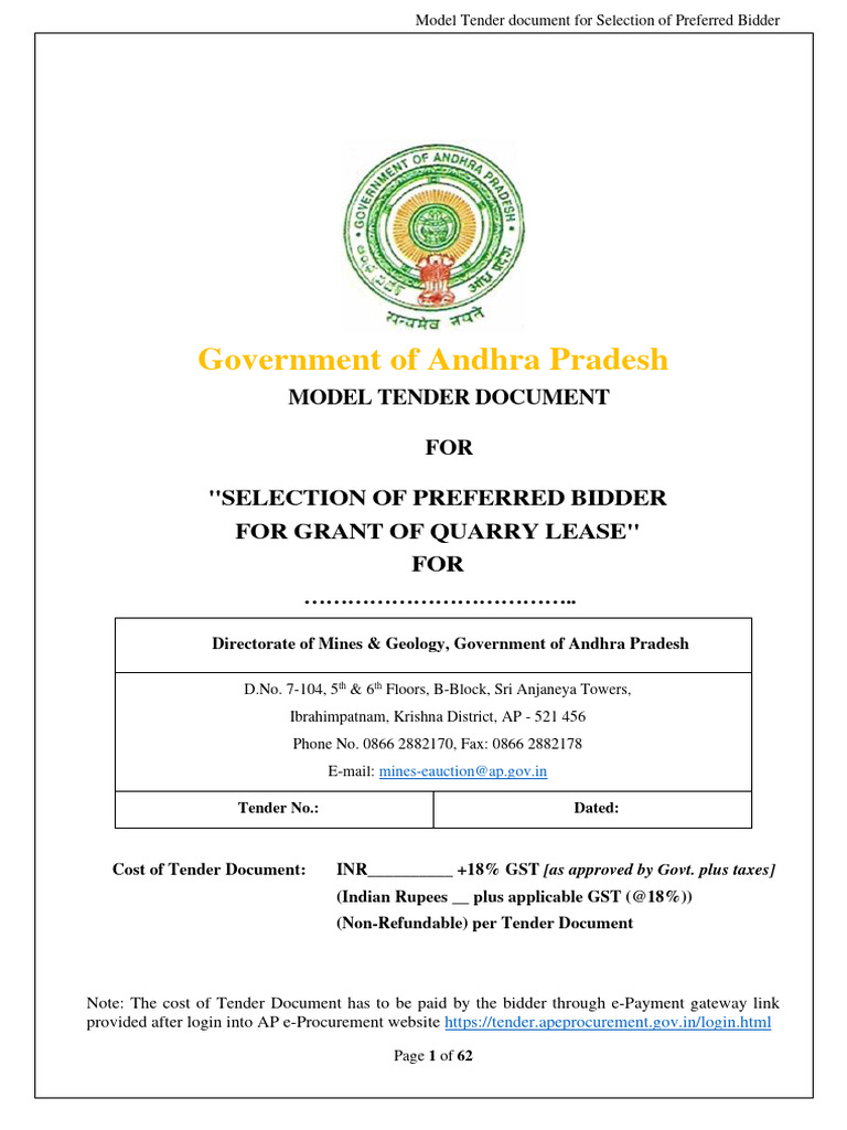 Model Tender Document Minor Minerals GoAP v15 | PDF | Auction