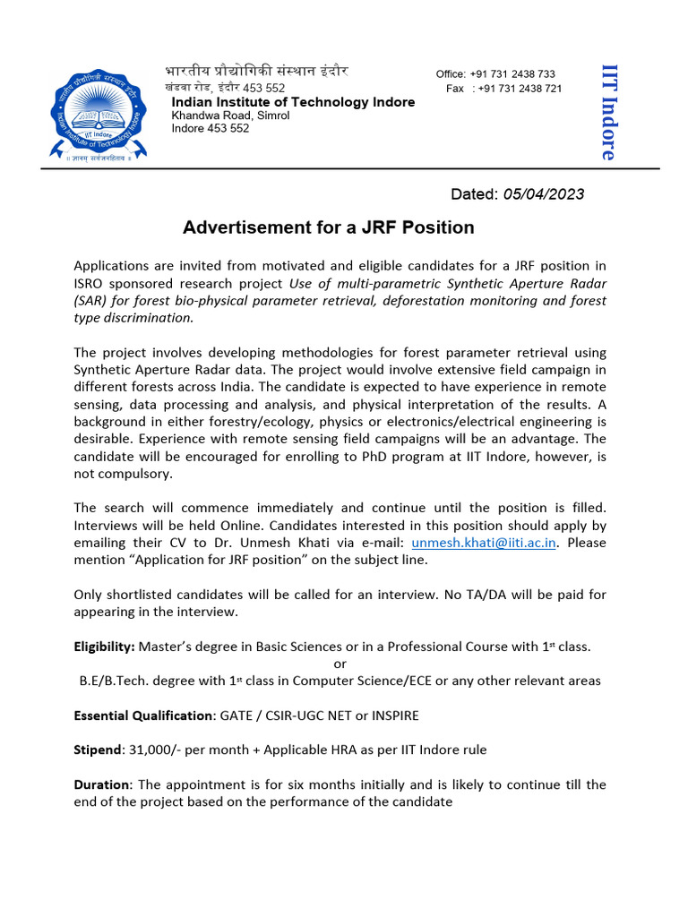 ISRO Funded Project JRF | PDF