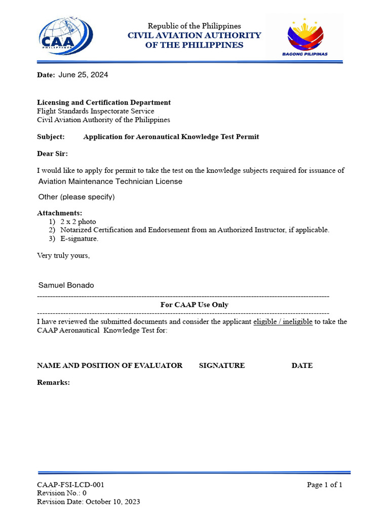 CAAP Aeronautical Knowledge Test Permit | PDF | Business | Computers